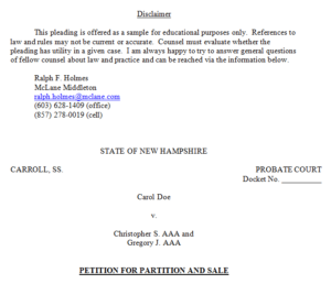 Petition – Partition Real Estate – McLane Middleton Probate Blog